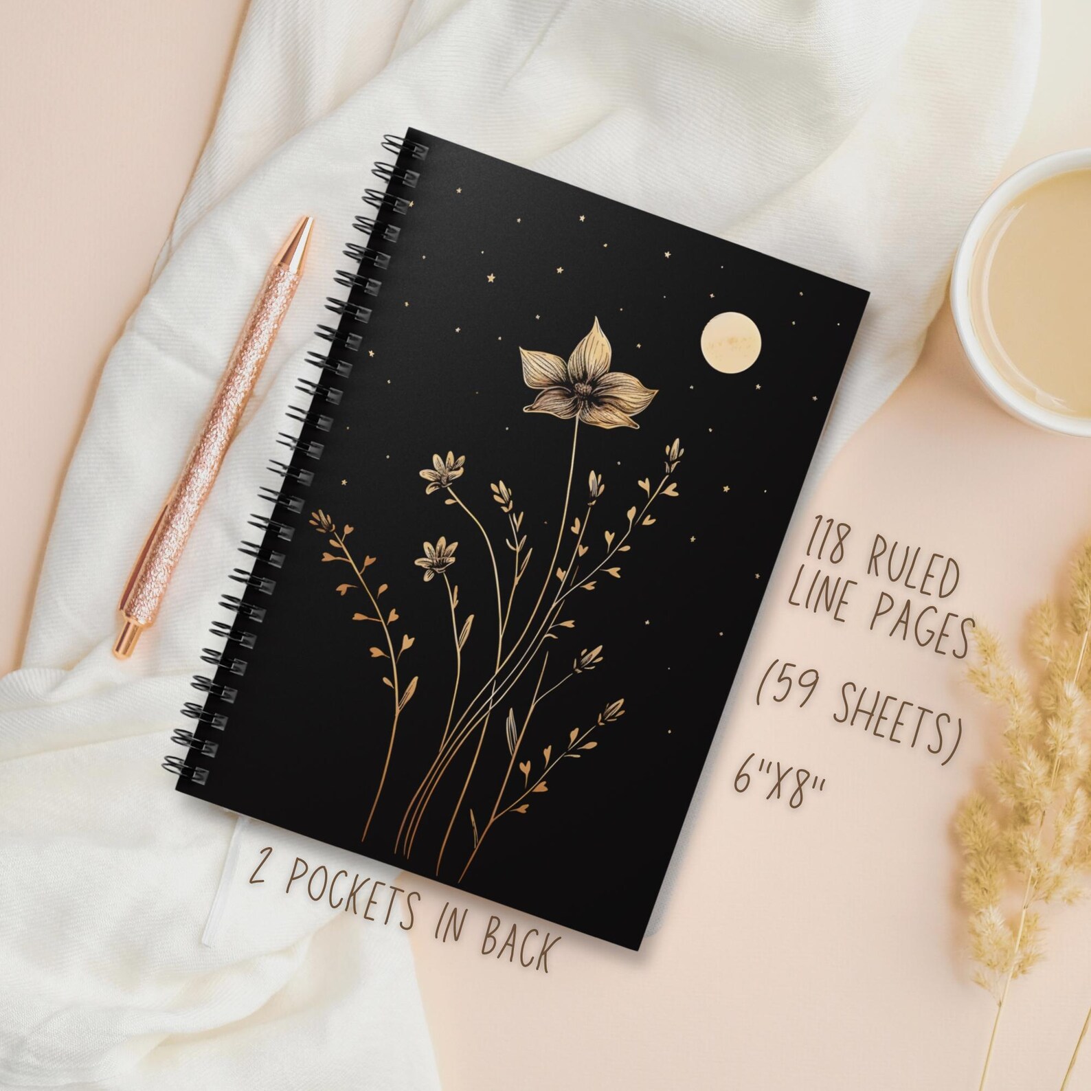 Wildflowers in the Moonlight Soft Cover Spiral Notebook, Beautiful ...