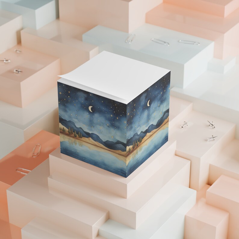 Moon and Stars Over Lake at Night Sticky Note Cube, Desk or Cubicle ...