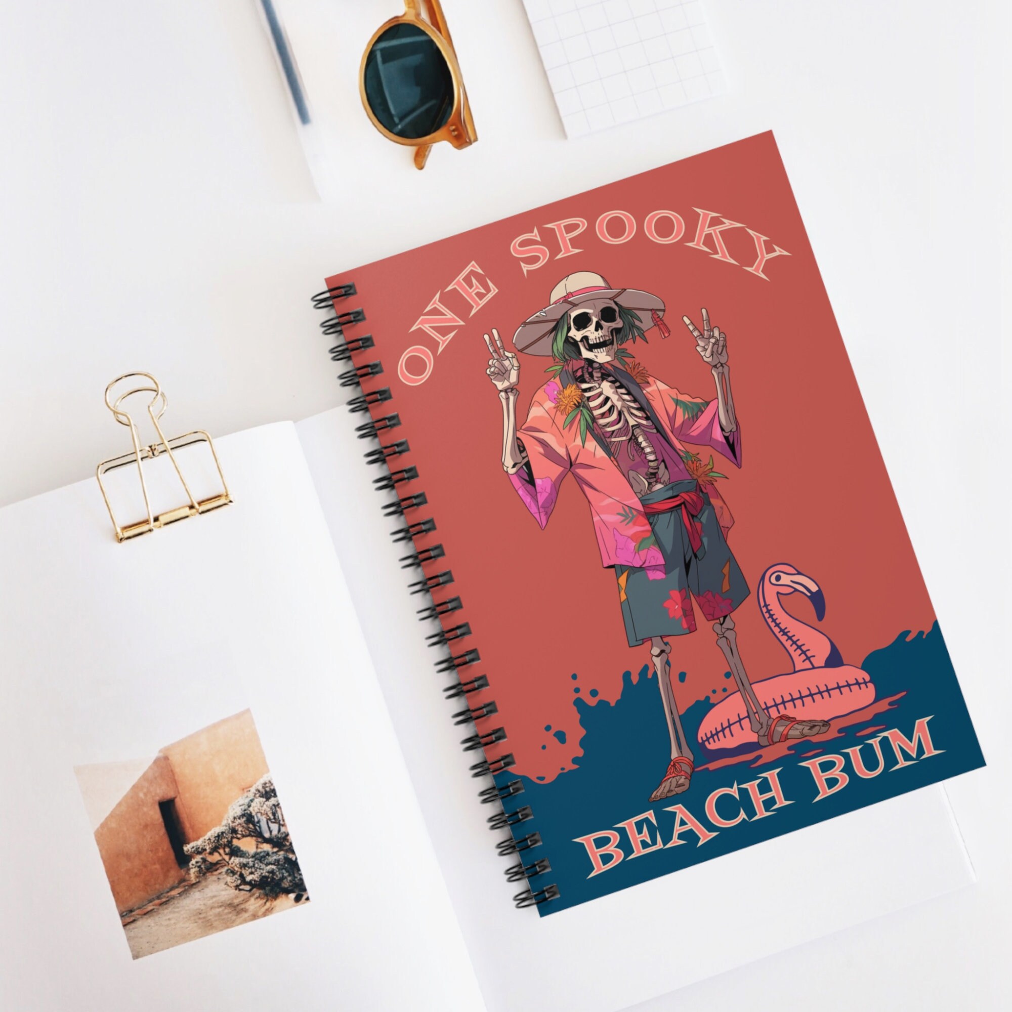 One Spooky Beach Bum Skeleton 6x8 Soft Cover Spiral Ruled Line Notebook ...