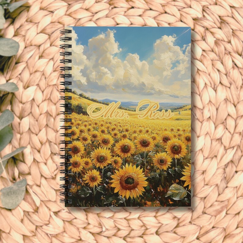 Spiral Notebook, Sunflower Field Personalized Journal, Ruled Line Diary ...