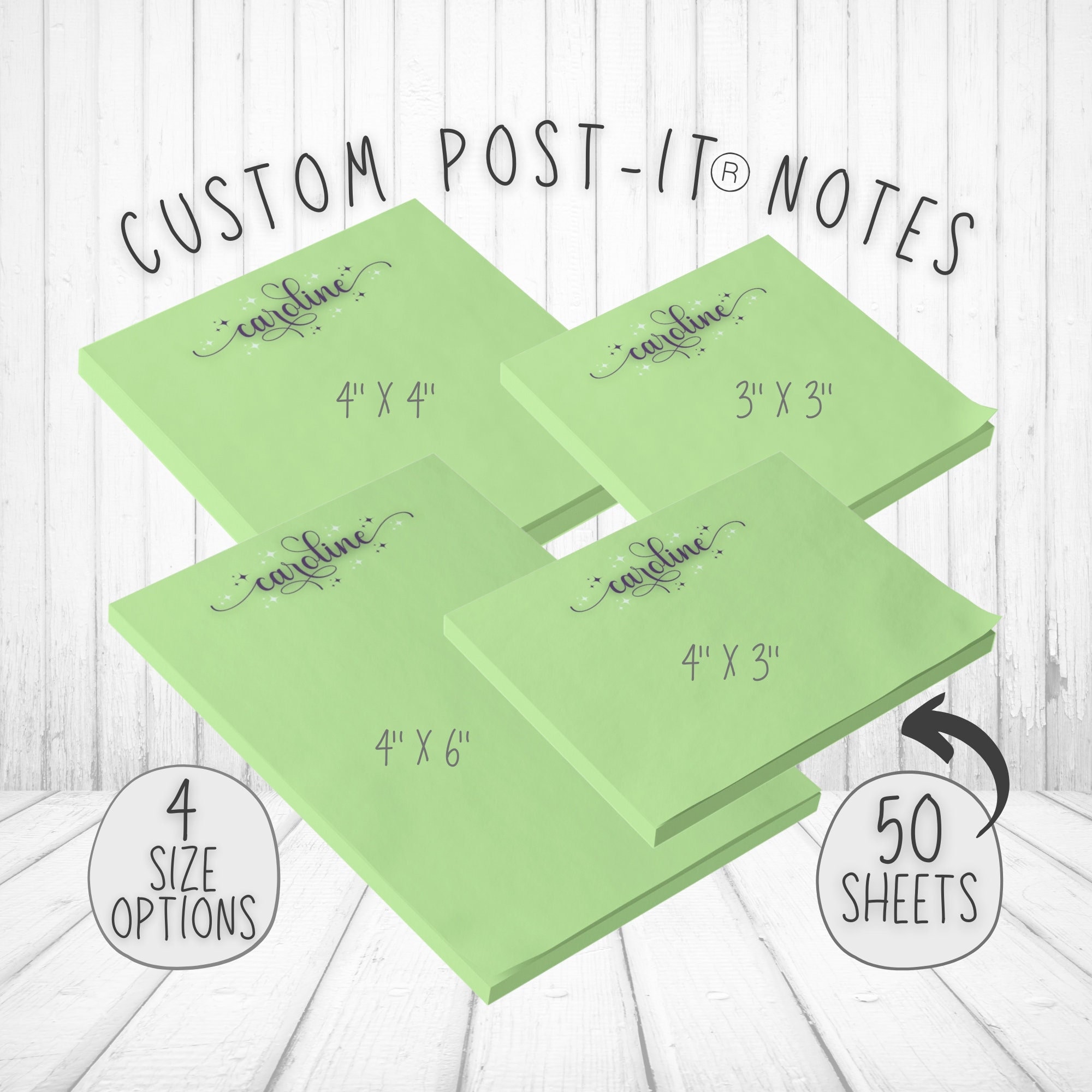 Personalized Post-it Notes, Elegant Flowing Font and Retro Stars ...
