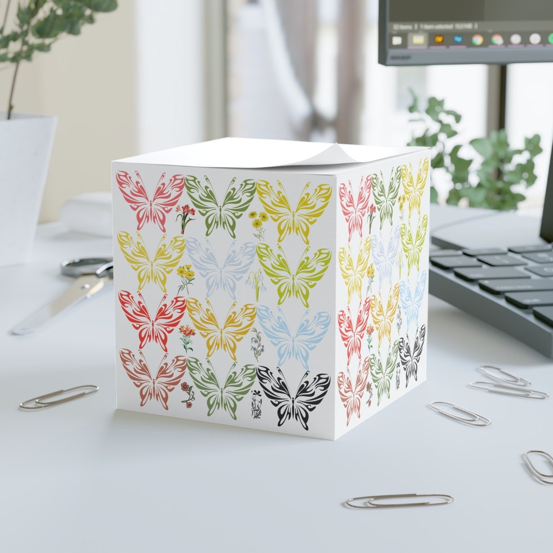 Colorful Butterflies and Flowers Note Cube Sticky Notes Post-it Notes ...