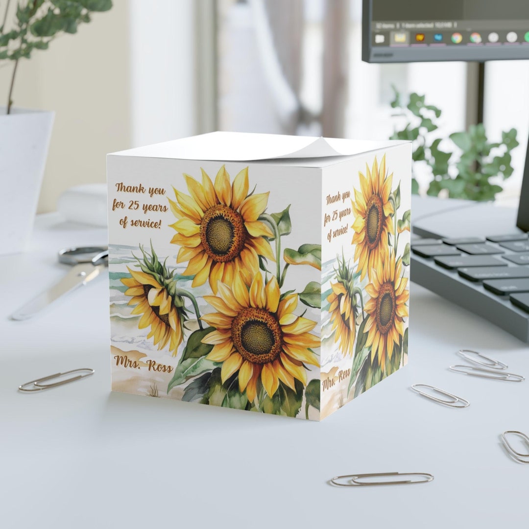 Sticky Note Cube, Customizable Sunflower Beach Design, Personalized Memo Pad, Desk Organizer ...