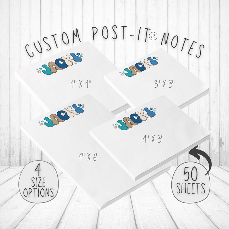 Personalized Post-it Notes, Bubble Letters With Flowers Coastal, Custom ...