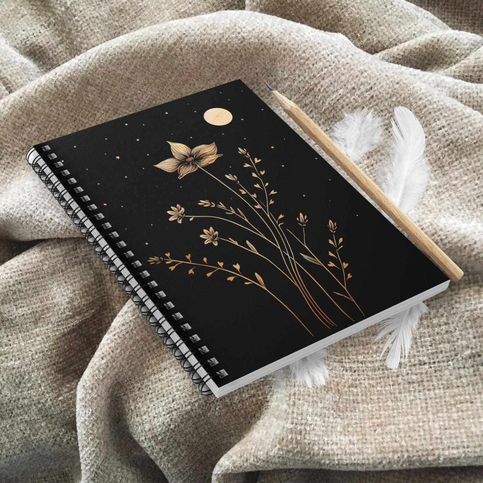Wildflowers in the Moonlight Soft Cover Spiral Notebook, Beautiful ...