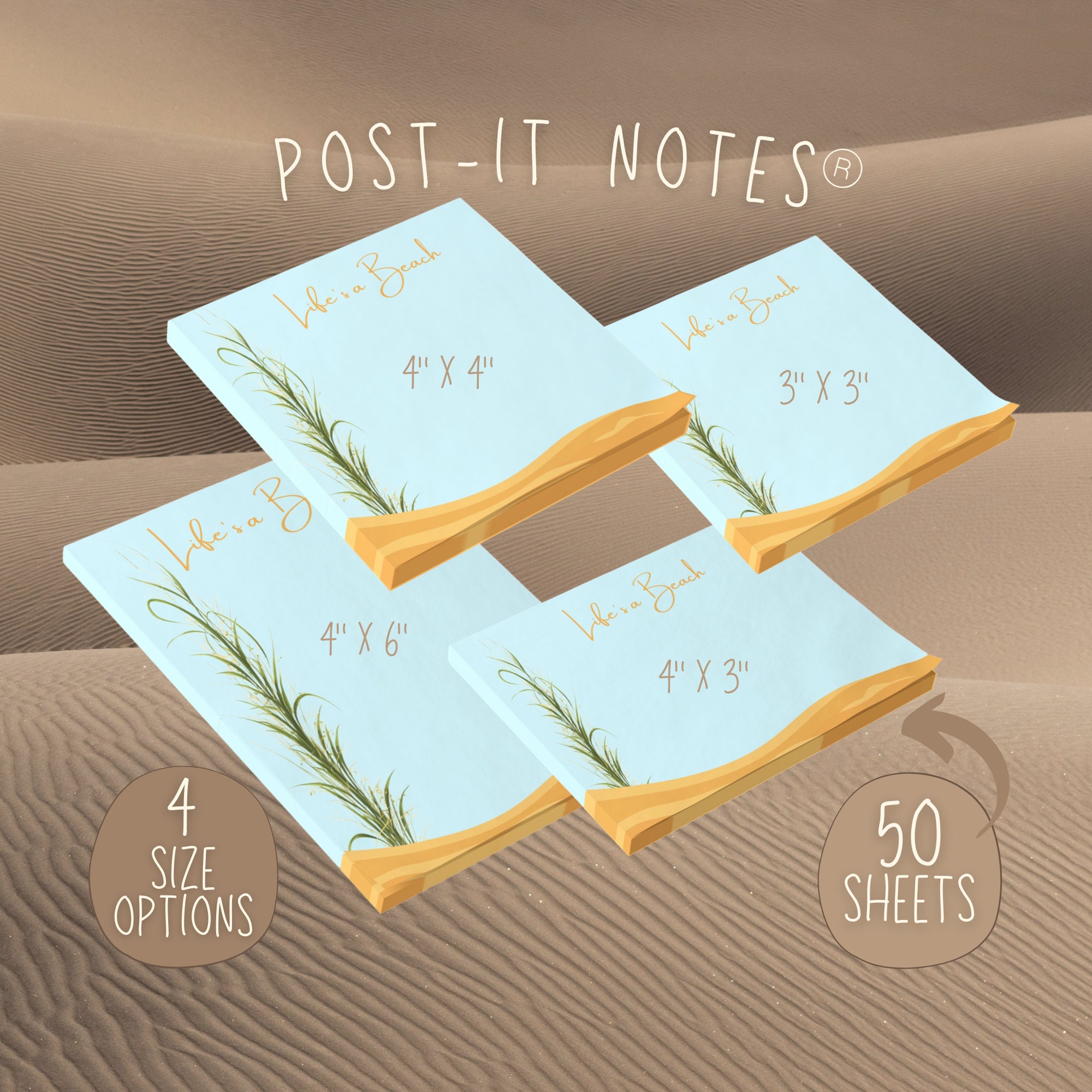 Life's a Beach Post It Notes, Aesthetic Sticky Notes, Office School ...