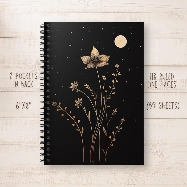 Wildflowers in the Moonlight Soft Cover Spiral Notebook, Beautiful ...