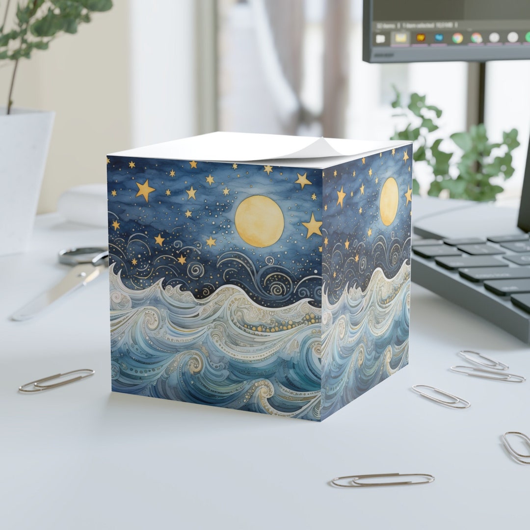Moon Stars and Waves Sticky Notes, Note Cube, Post It Notes, Home ...