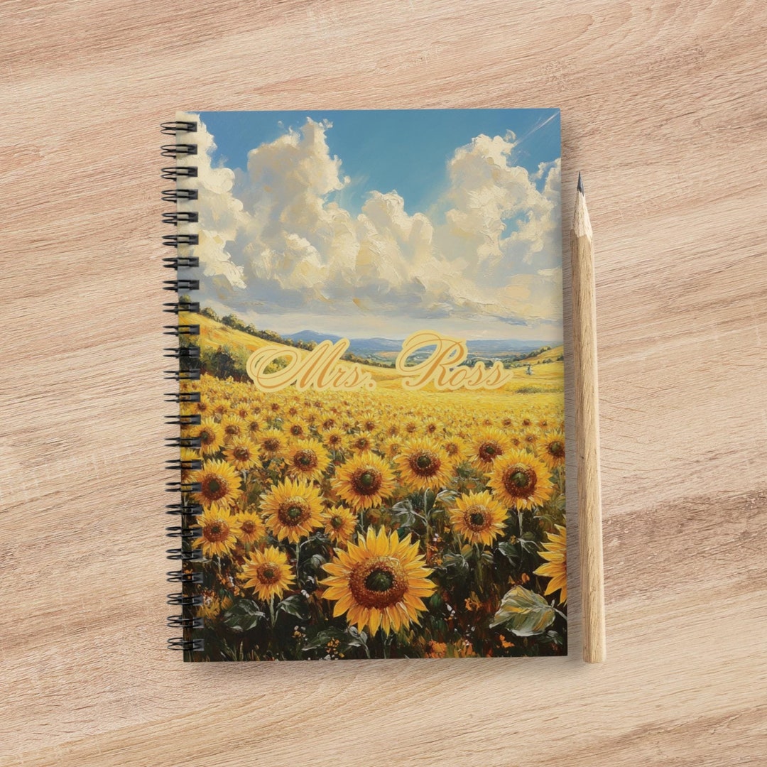 Spiral Notebook, Sunflower Field Personalized Journal, Ruled Line Diary ...