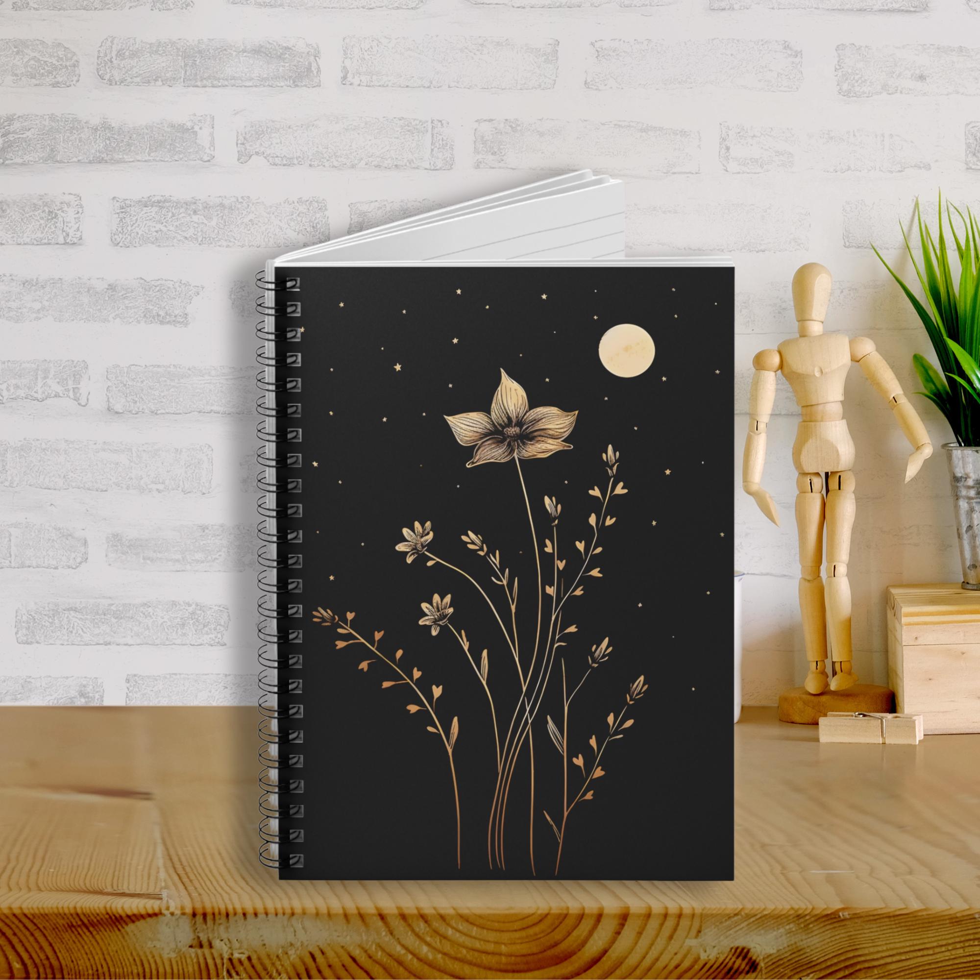 Wildflowers in the Moonlight Soft Cover Spiral Notebook, Beautiful ...
