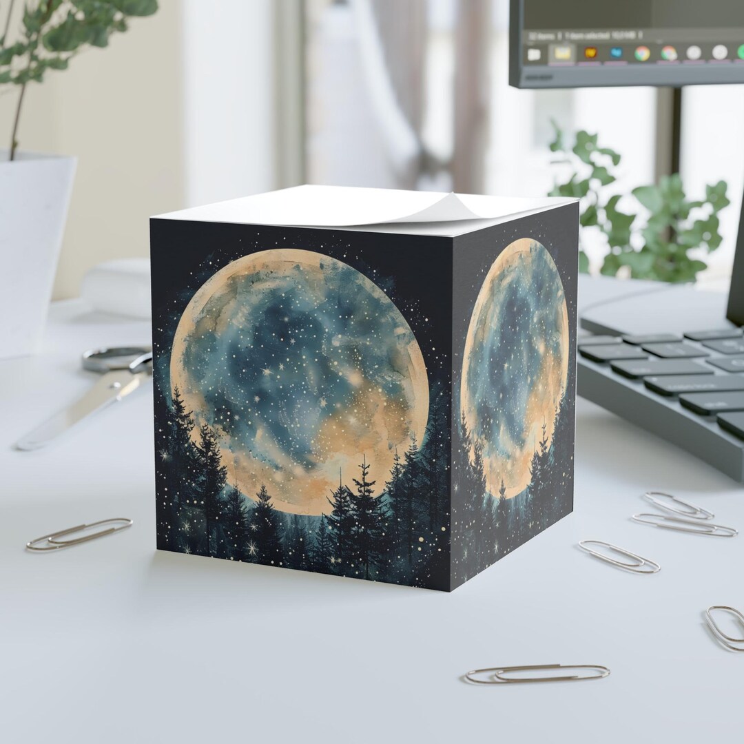 Forest Moon Starry Night Sticky Note Cube, Aesthetic Sticky Notes ...