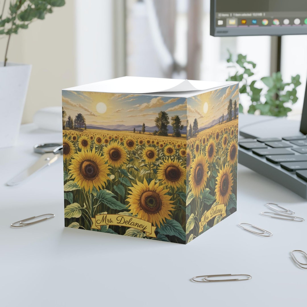 Sunflower Sticky Note Cube, Personalized Memo Pad, Custom Sunflower ...