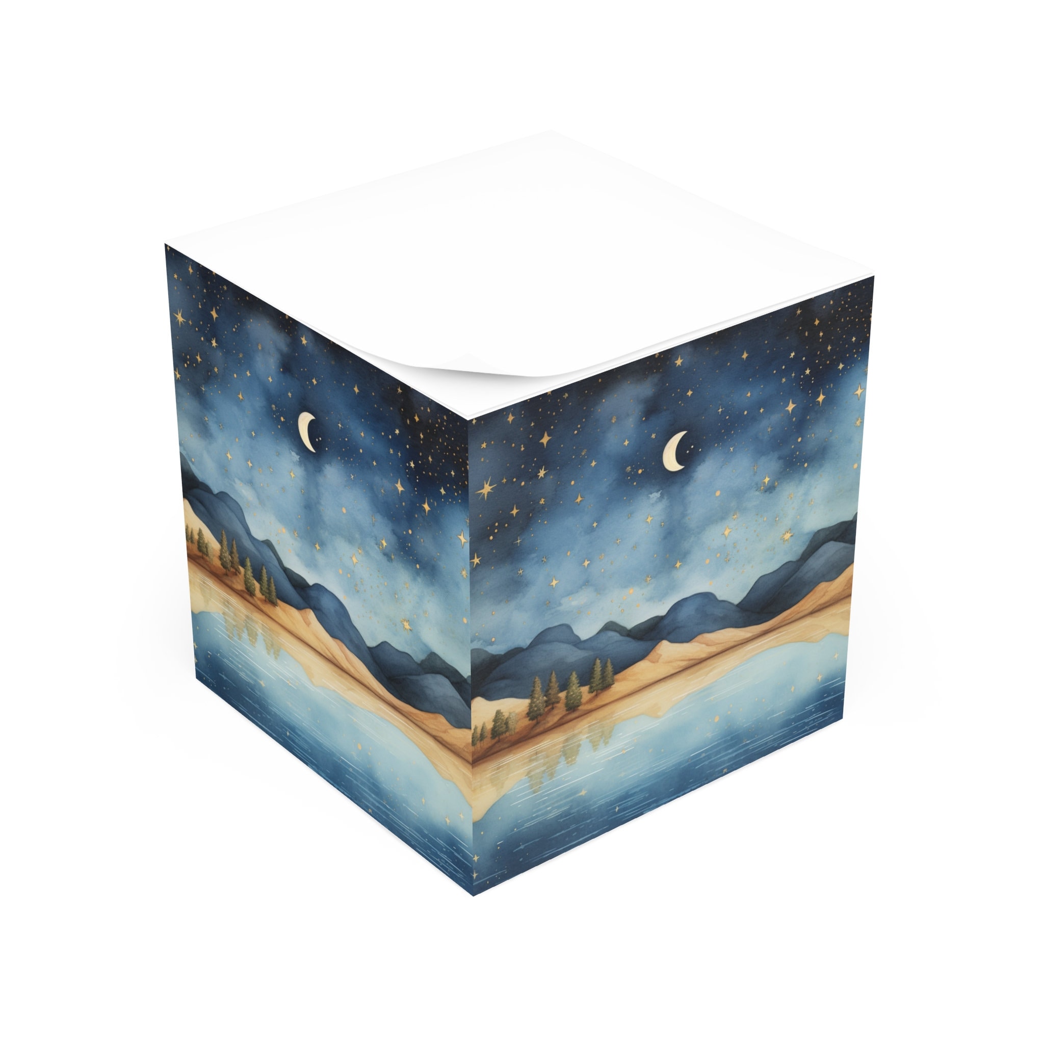 Moon and Stars Over Lake at Night Sticky Note Cube, Desk or Cubicle ...