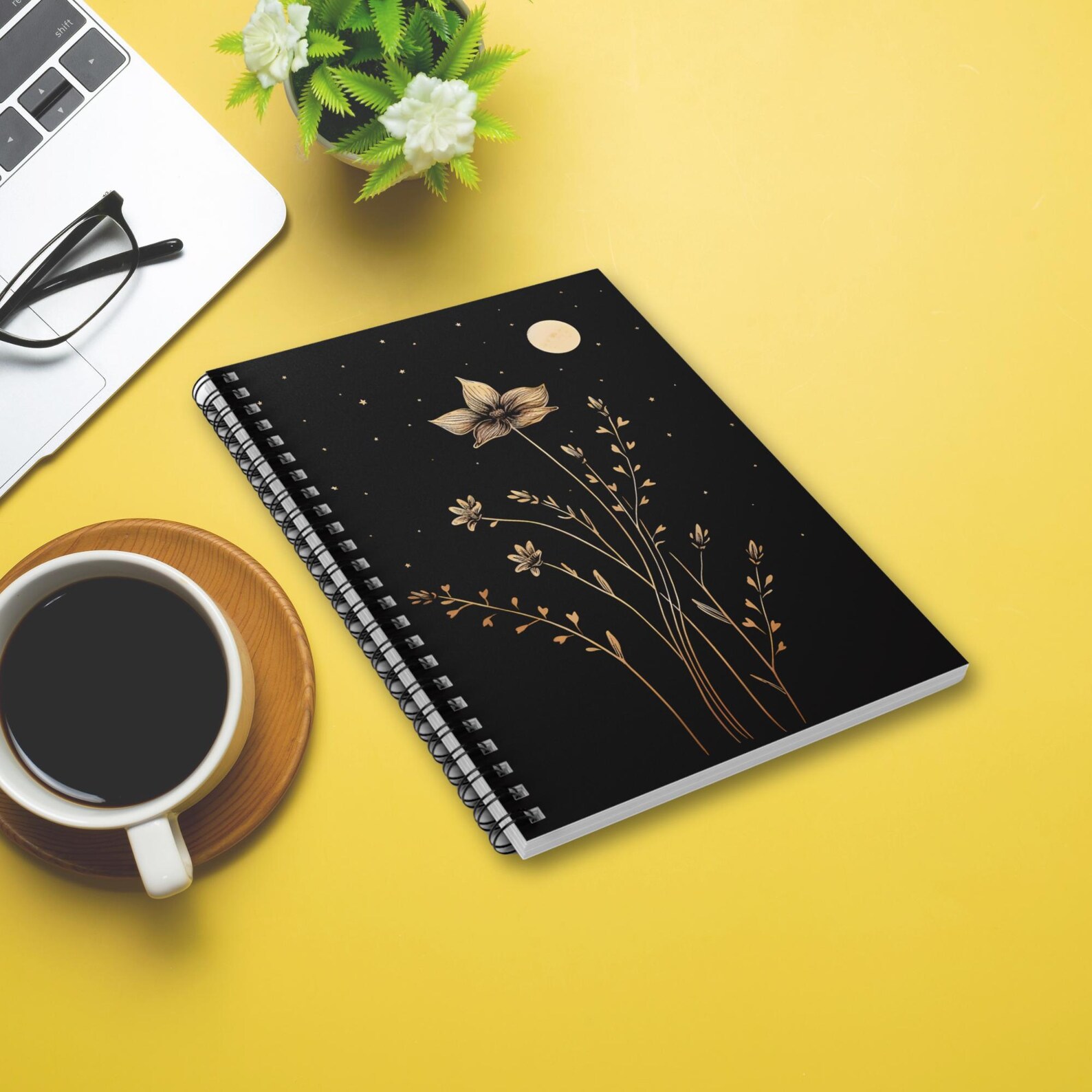 Wildflowers in the Moonlight Soft Cover Spiral Notebook, Beautiful ...