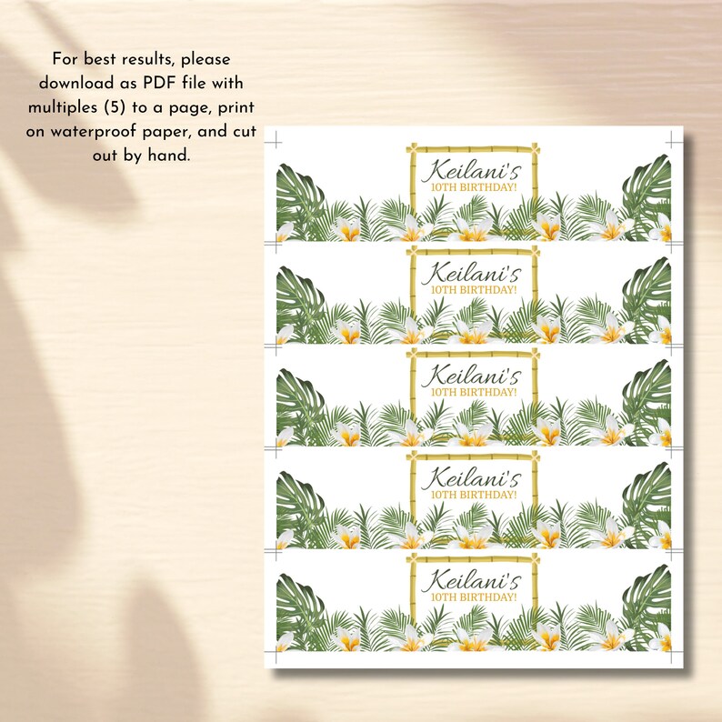 Editable Luau Water Bottle Label Template | Hawaiian Luau Birthday ...