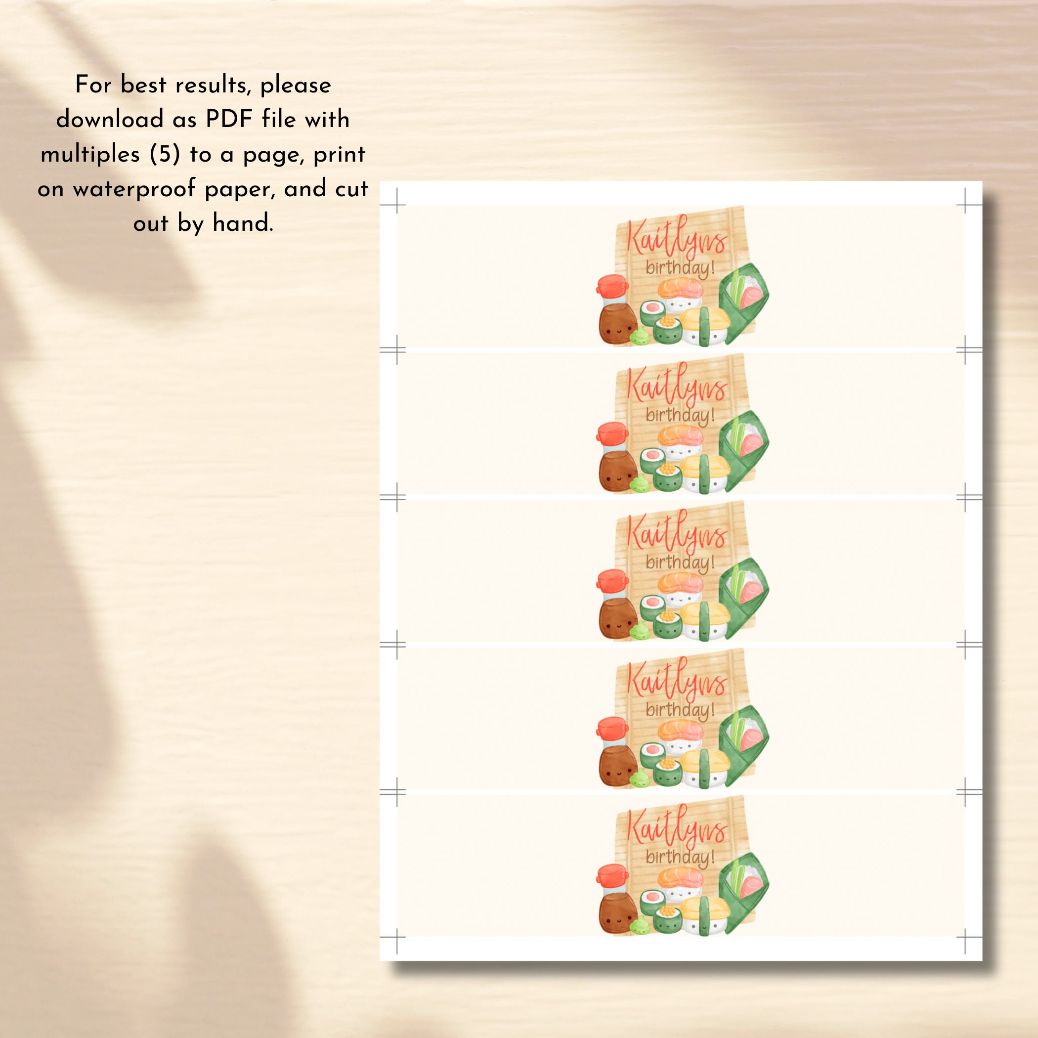 Editable Sushi Water Bottle Label Template | Sushi Nigiri Theme ...