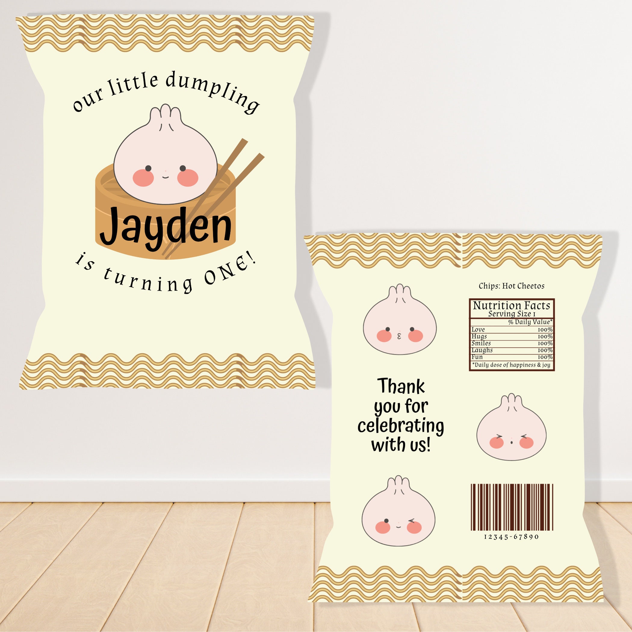 Editable Bao Chip Bag Template | Dumpling Theme Birthday Party | Bao ...