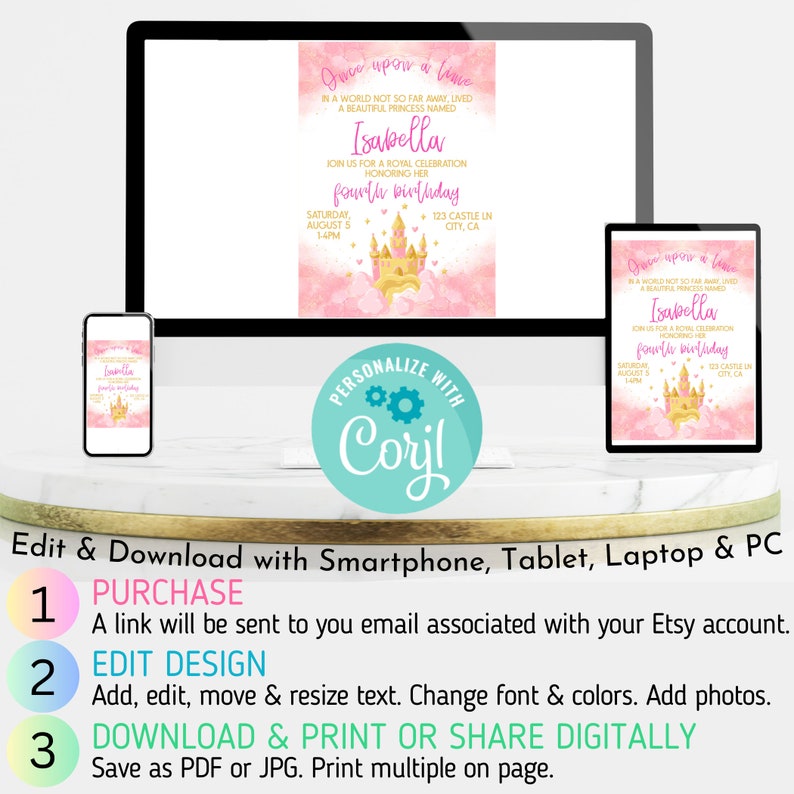 Editable Princess Birthday Invitation Template Princess Party Theme ...