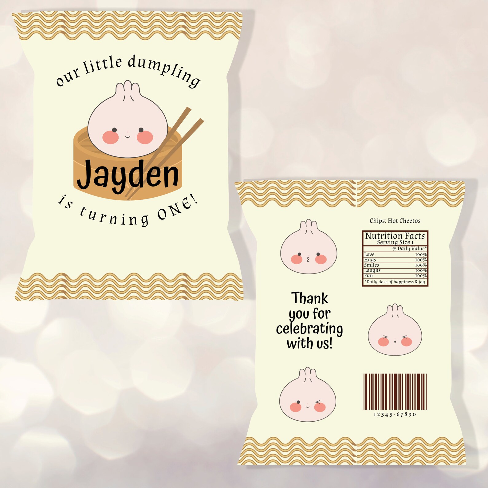 Editable Bao Chip Bag Template | Dumpling Theme Birthday Party | Bao ...