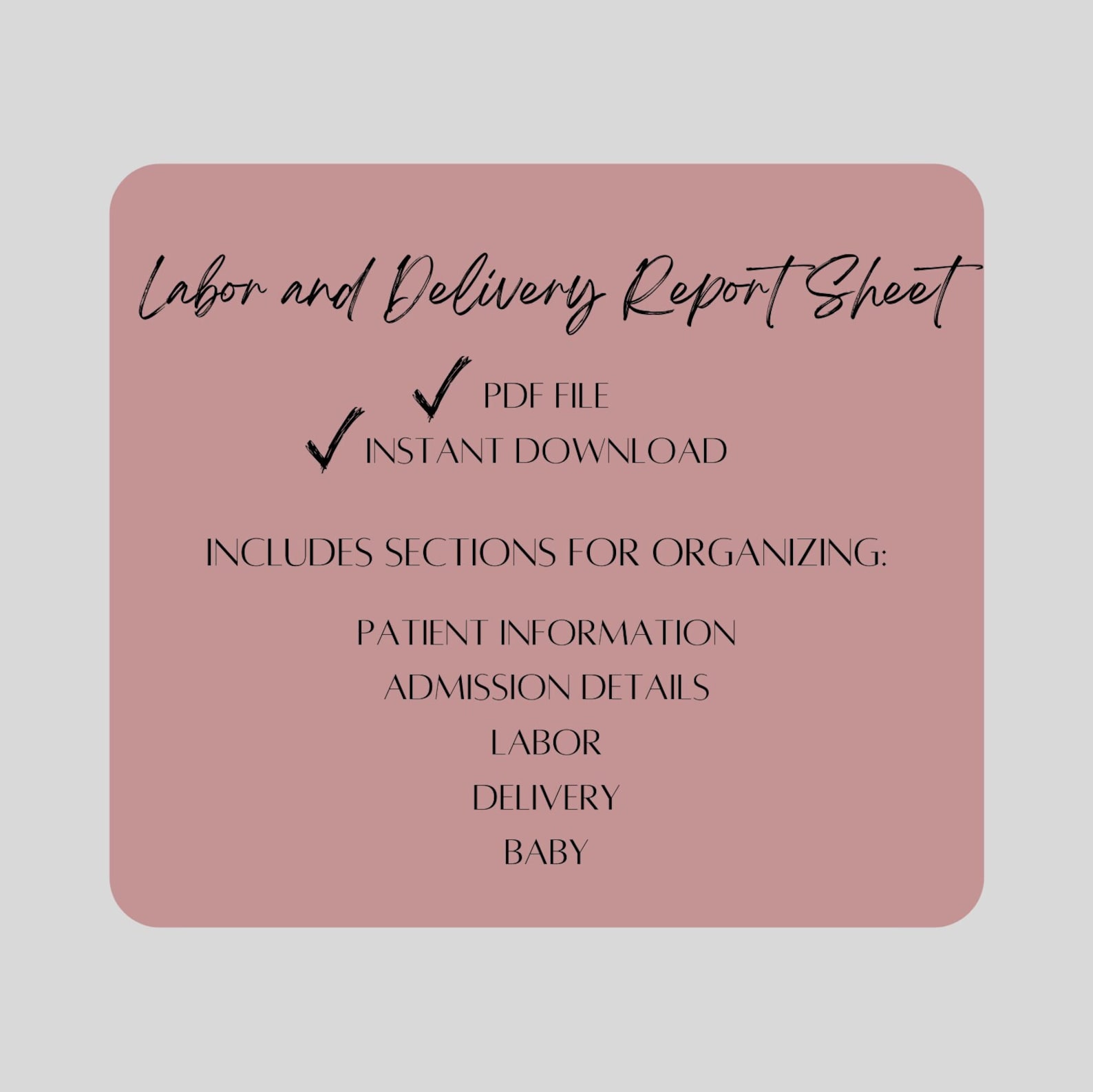 Labor and Delivery Report Sheet/digital Download PDF, RN, Template ...