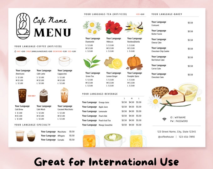 Cafe Coffee Menu Board Templates, Tea Menu, Minimalistic Simple Coffee ...
