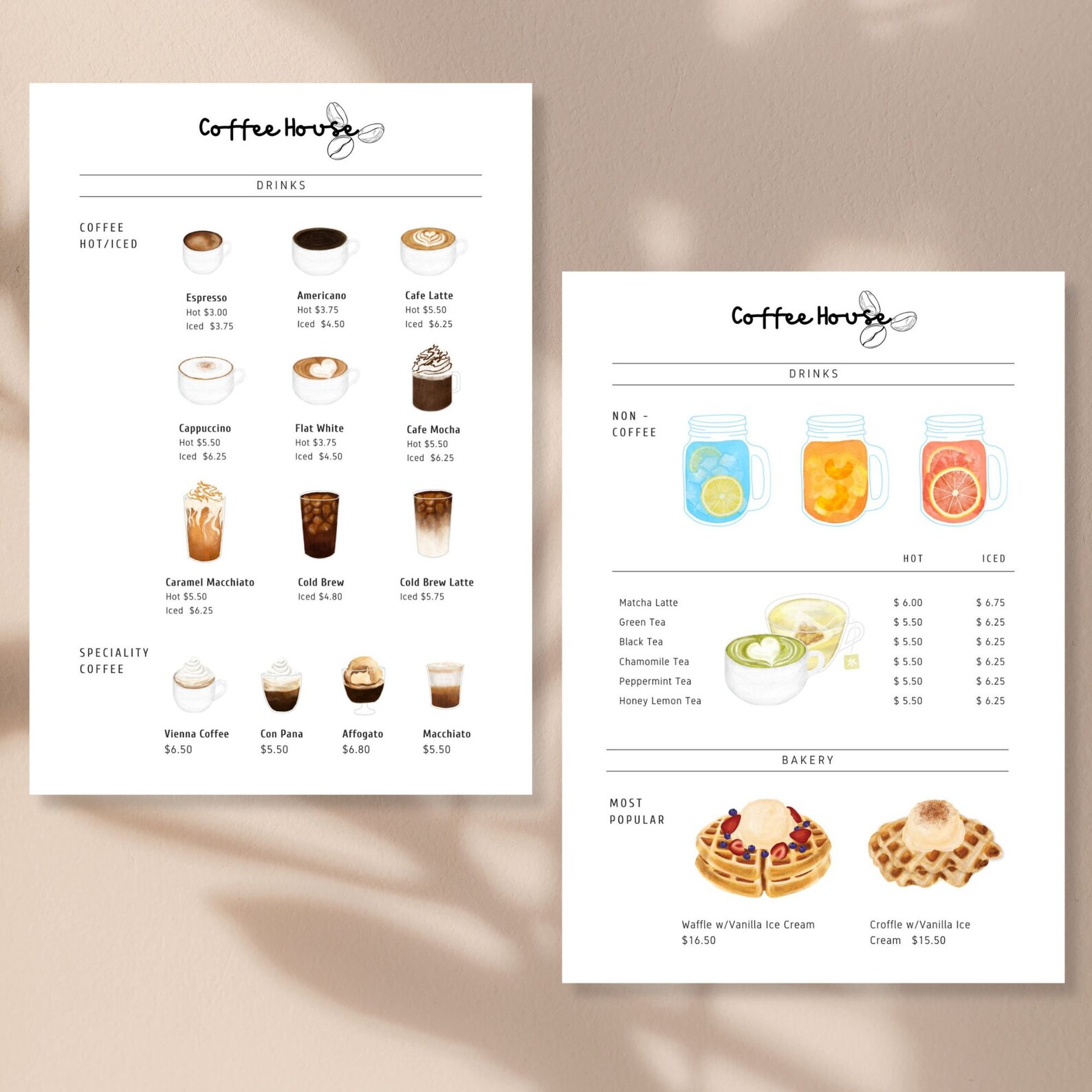 Printable Cafe Coffee Menu Bundle Templates, Minimalistic Simple Coffee ...