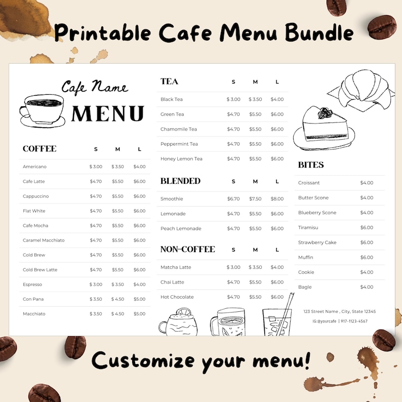 Cafe Coffee Menu Board Templates, Minimalistic Simple Coffee Menu ...