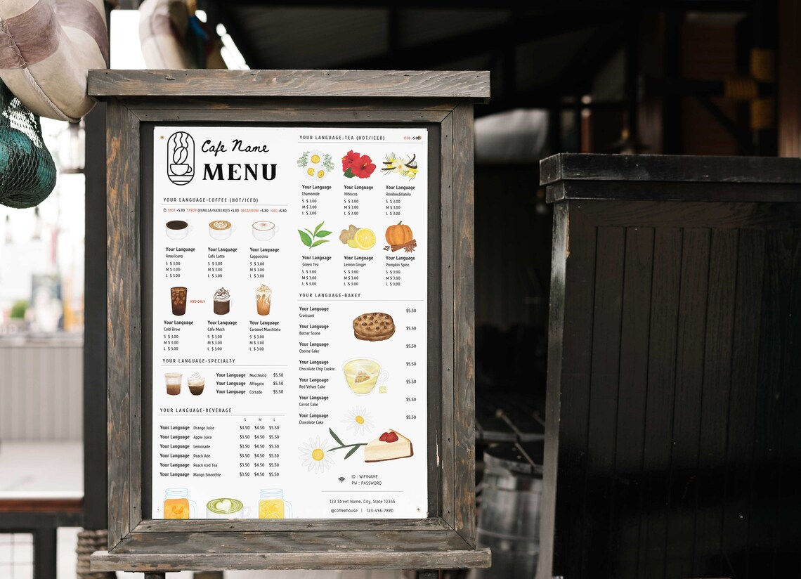 Cafe Coffee Menu Board Templates, Tea Menu, Minimalistic Simple Coffee ...