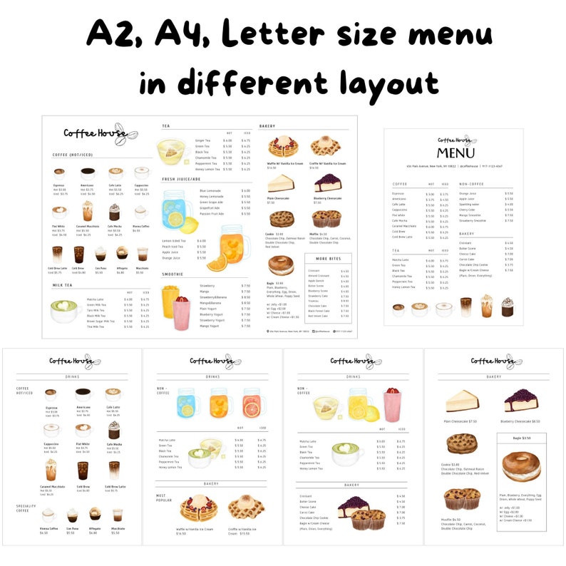 Printable Cafe Coffee Menu Bundle Templates, Minimalistic Simple Coffee ...