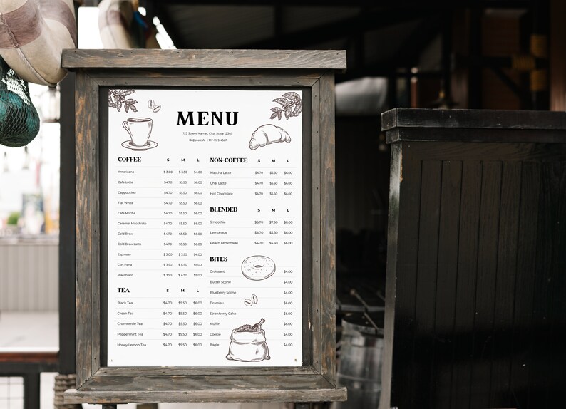 Cafe Coffee Menu Board Templates, Minimalistic Simple Coffee Menu ...