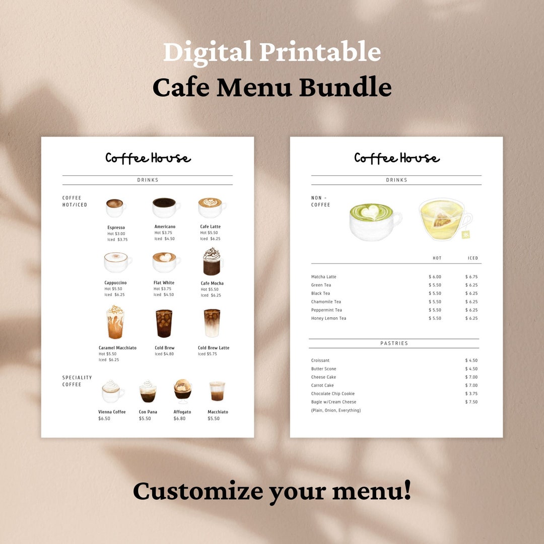 Printable Cafe Coffee Menu Bundle Templates, Minimalistic Simple Coffee ...