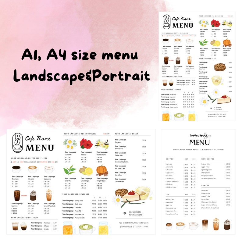 Cafe Coffee Menu Board Templates, Tea Menu, Minimalistic Simple Coffee ...
