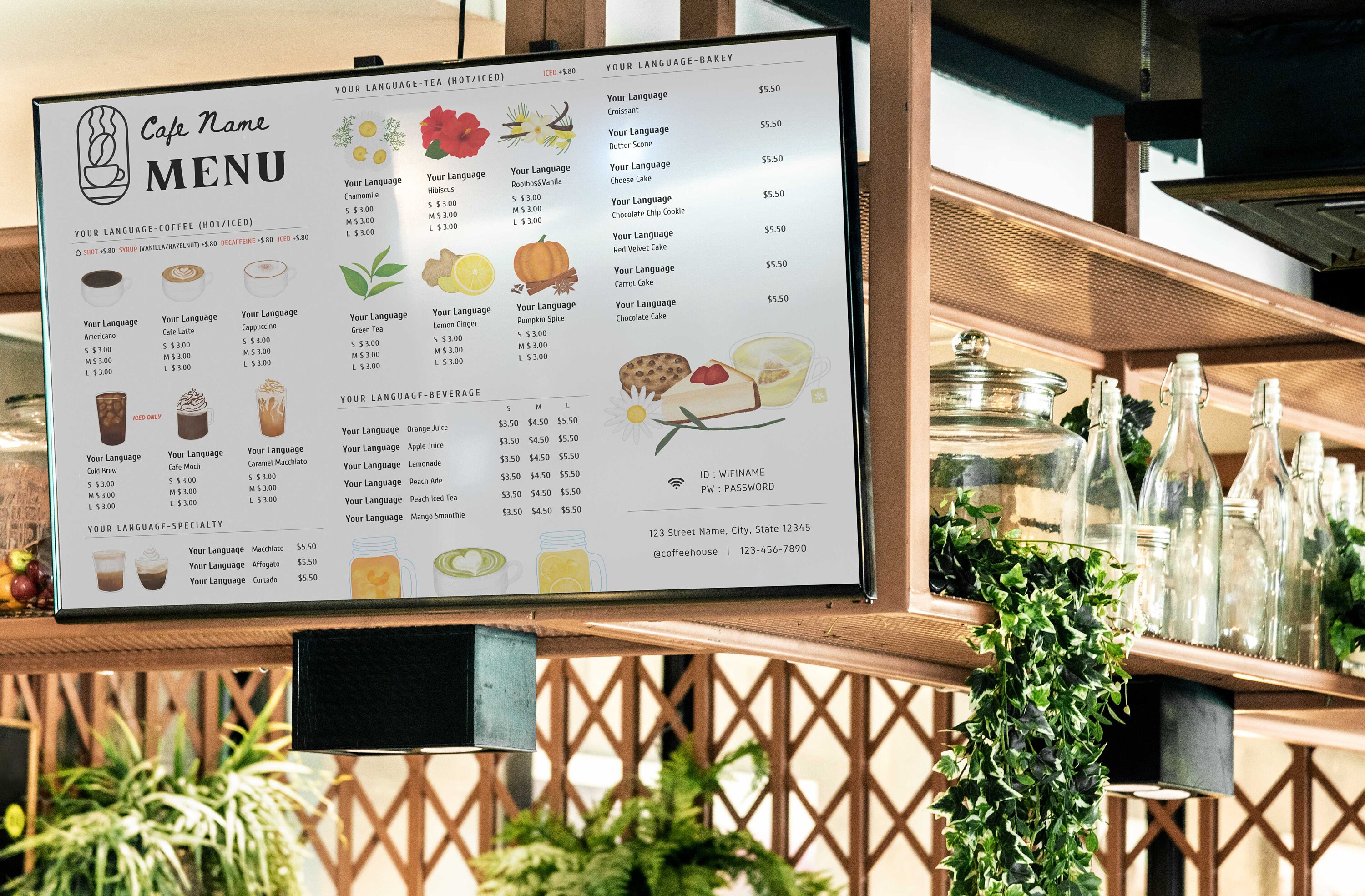 Cafe Coffee Menu Board Templates, Tea Menu, Minimalistic Simple Coffee ...