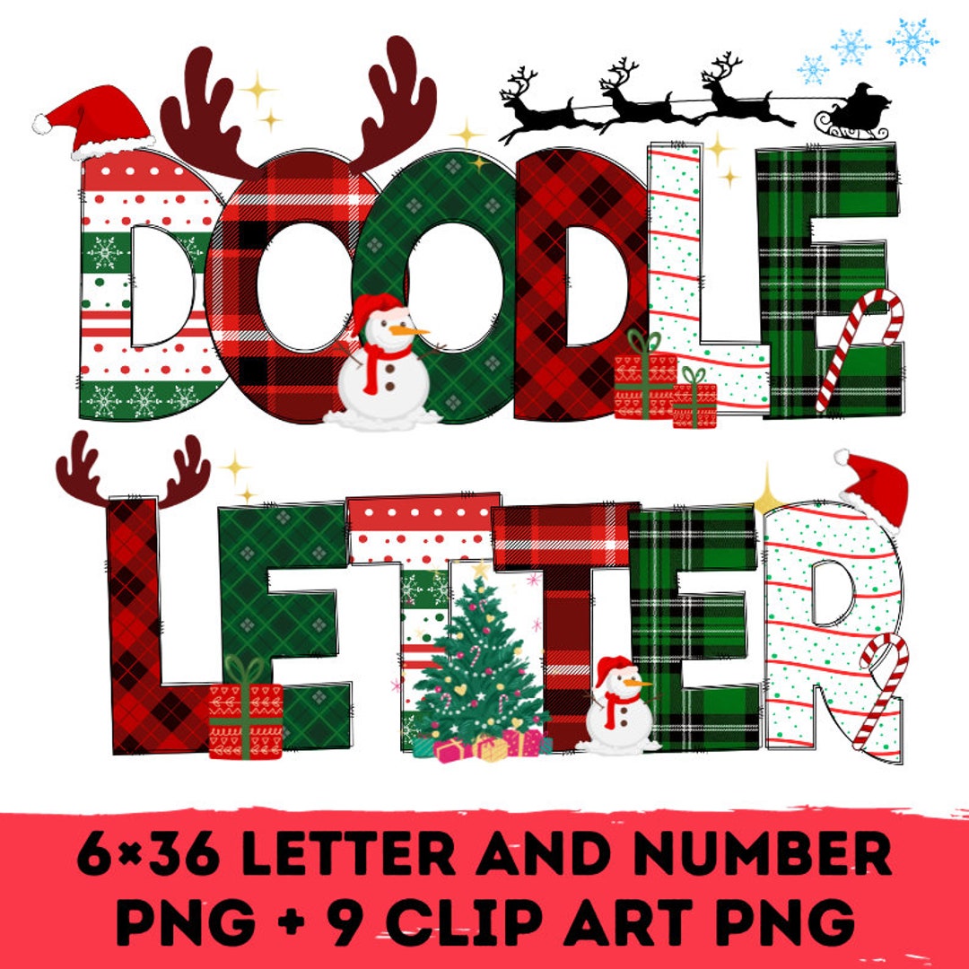 Christmas Clip Art + Doodle Letters BUNDLE and Numbers, Uppercase ...