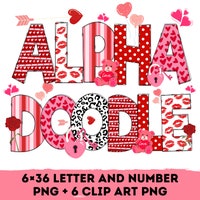 Sweetheart Doodle Alphabet Clipart: Pink & Red Love Letters (digital ...