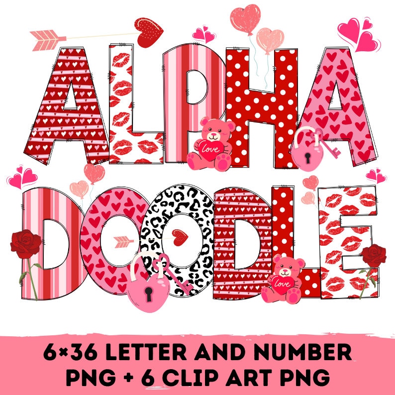 Valentines Day Alphabet With Clip Art PNG Files, Make Your Own Name ...