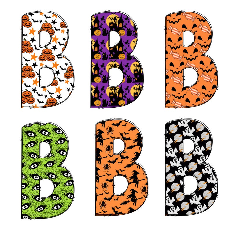 Halloween Doodle Letters BUNDLE With Clip Art PNG Files, Make Your Own ...