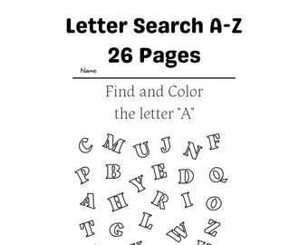 Printable Letter Search Coloring Pages Letters A-Z - Etsy