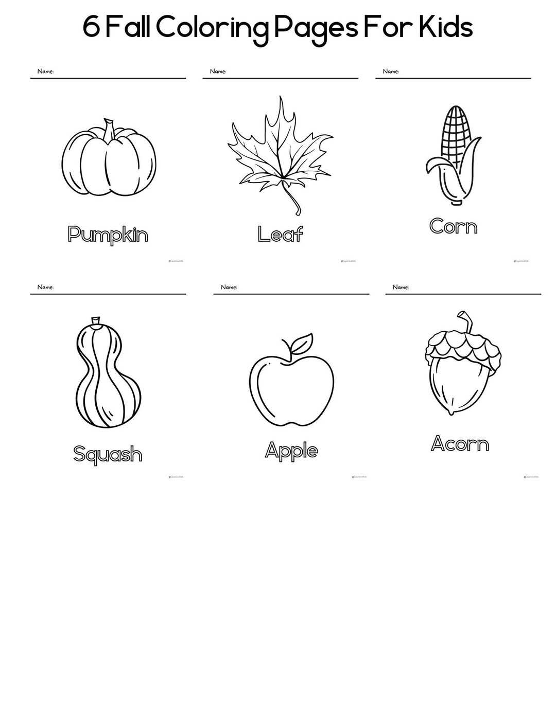 Printable Fall Coloring Pages for Kids 6-count - Etsy