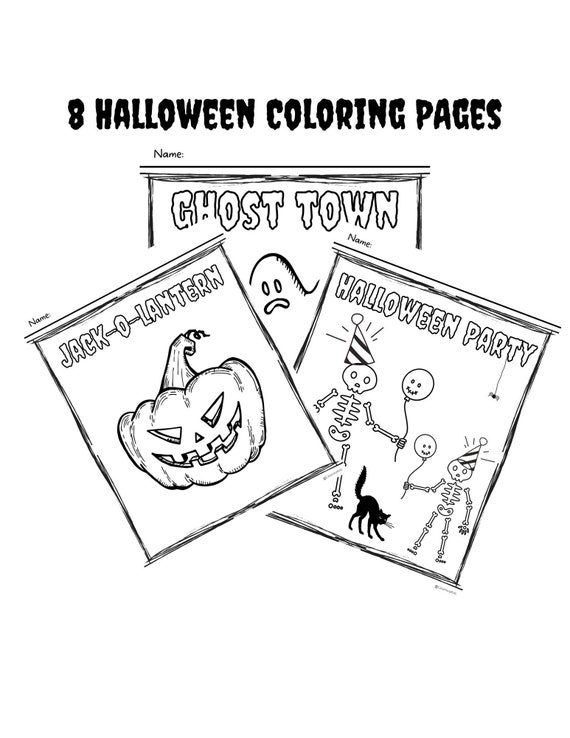 Printable Halloween Coloring Pages 8-count - Etsy