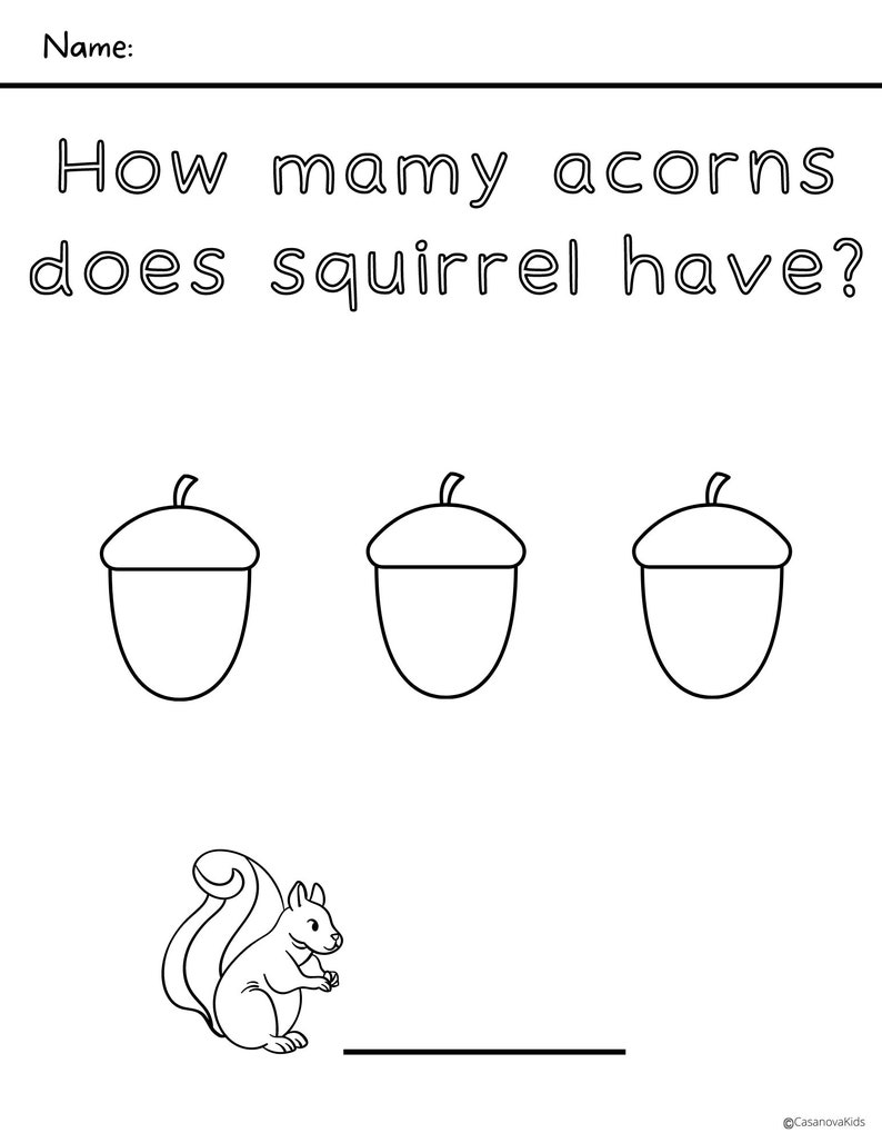 Fall Printable Counting & Coloring #'s 1-4 - Etsy