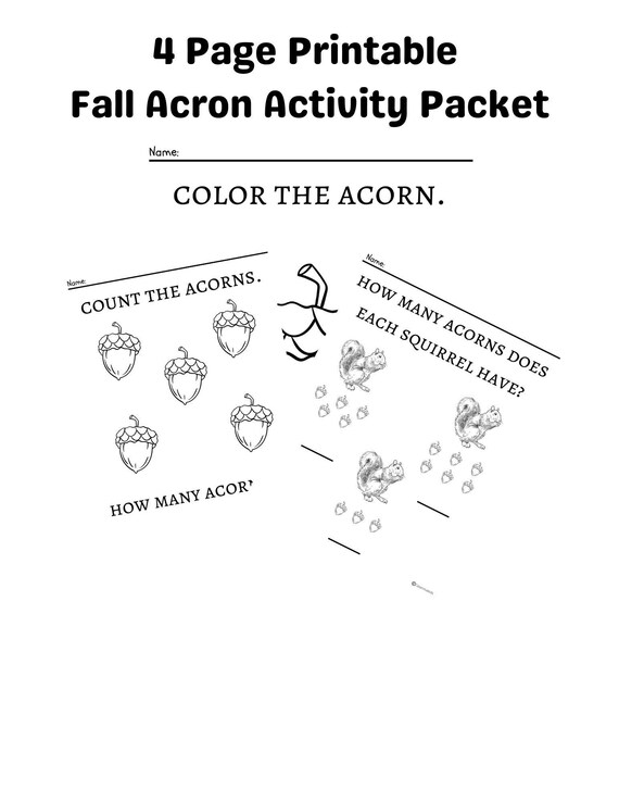 4 Printable Fall Acorn Activity Pages - Etsy