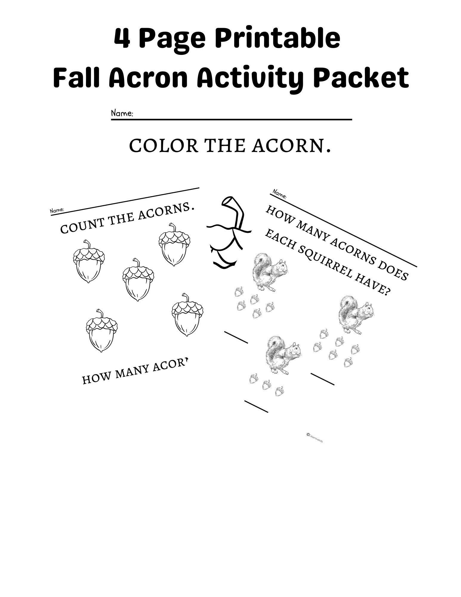 4 Printable Fall Acorn Activity Pages - Etsy