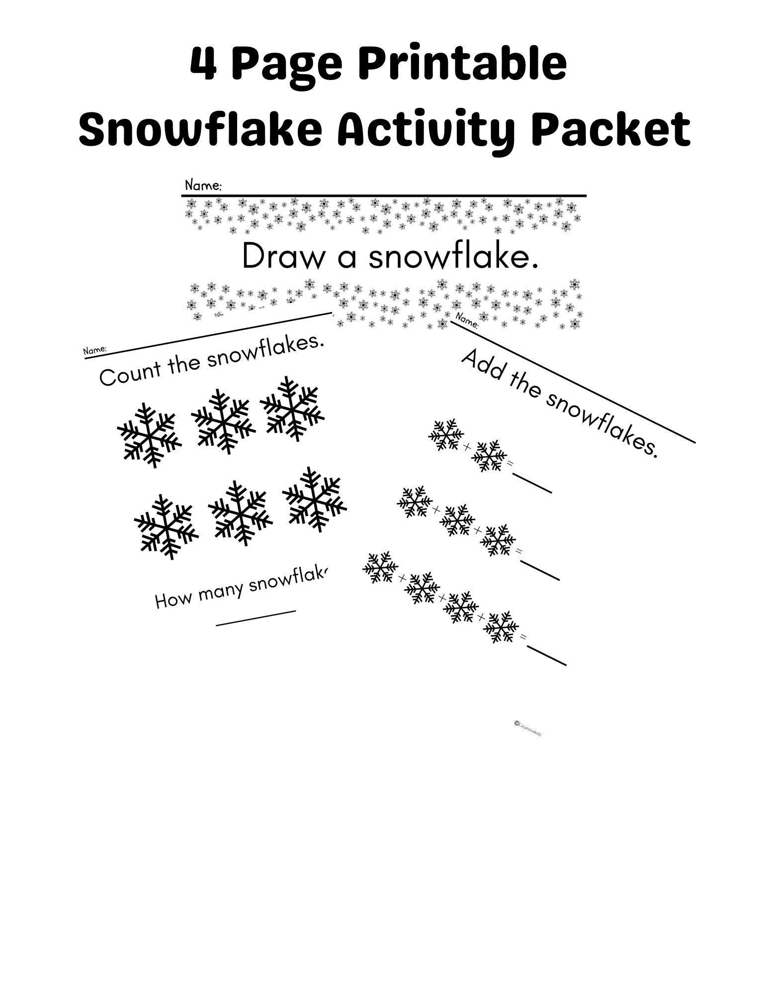4 Page Printable Snowflake Activity Packet - Etsy