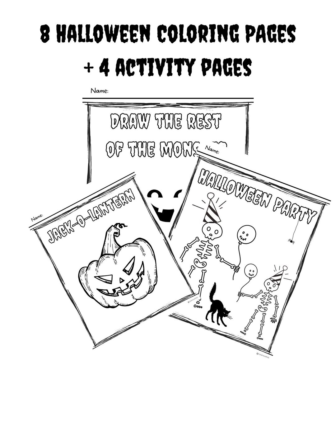 8 Printable Halloween Coloring Pages + 4 Halloween Activity Pages ...