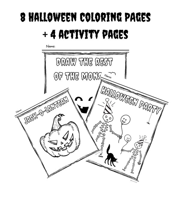 8 Printable Halloween Coloring Pages 4 Halloween Activity - Etsy