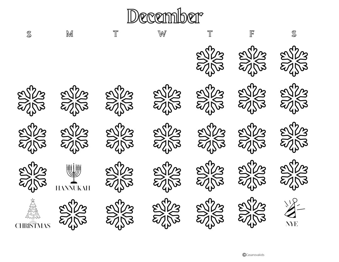 Printable Coloring Calendar for December - Etsy