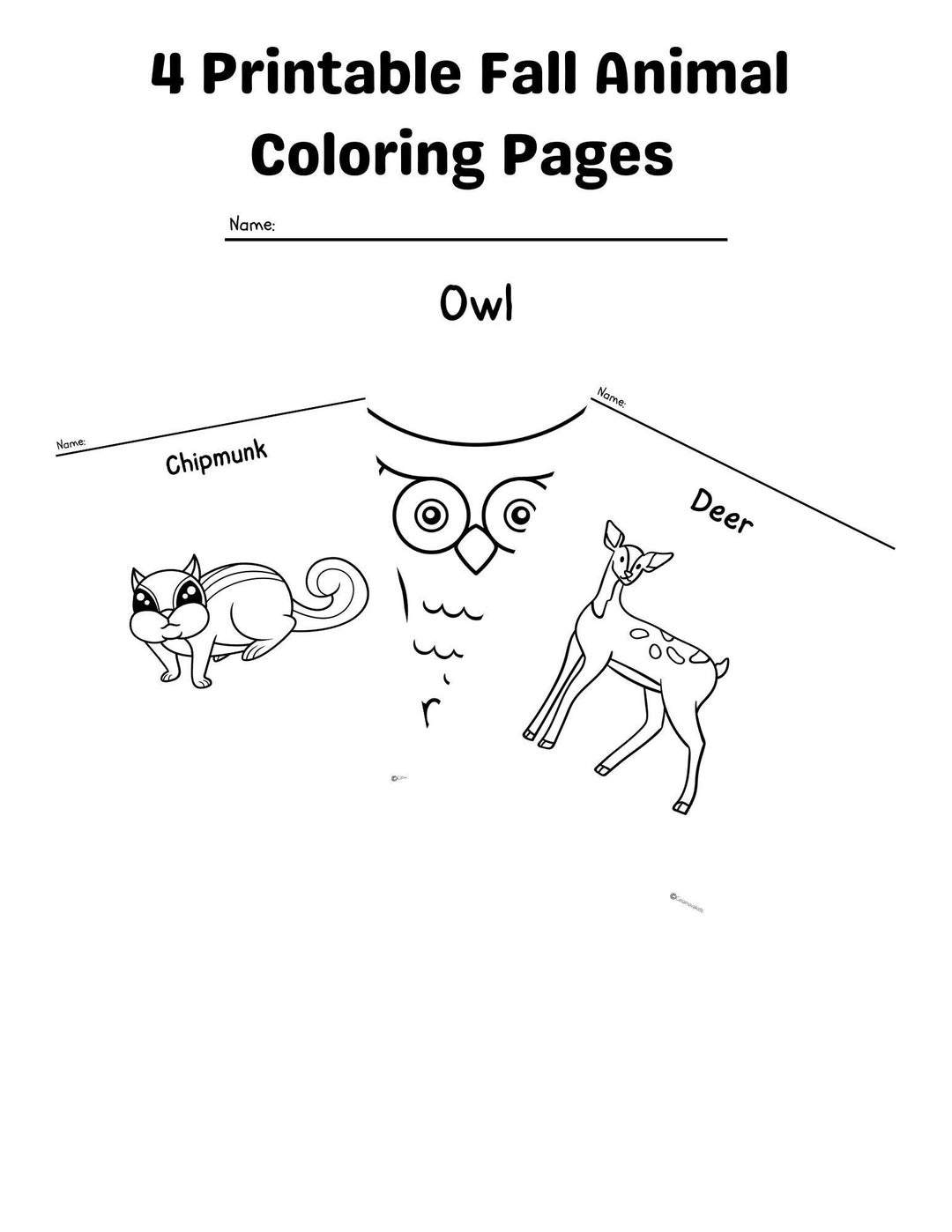 4 Fall Animal Coloring Printable Pages - Etsy
