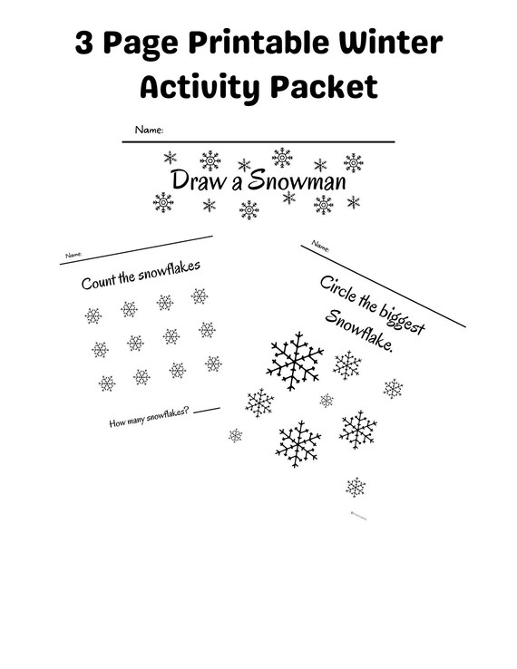 3 Page Printable Winter Activity Packet - Etsy