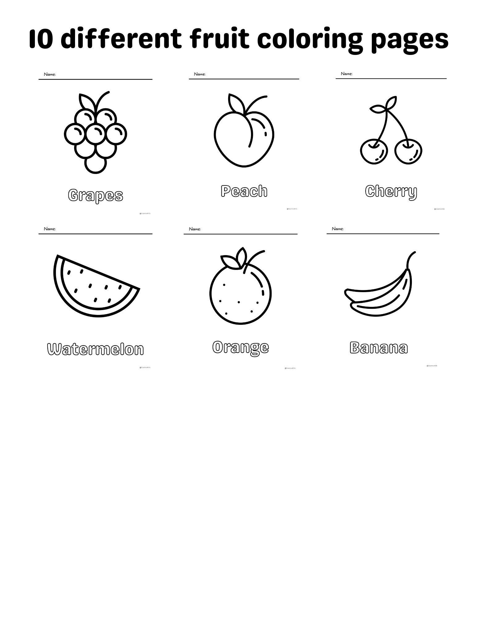 Printable Fruit Coloring Pages 10-count - Etsy